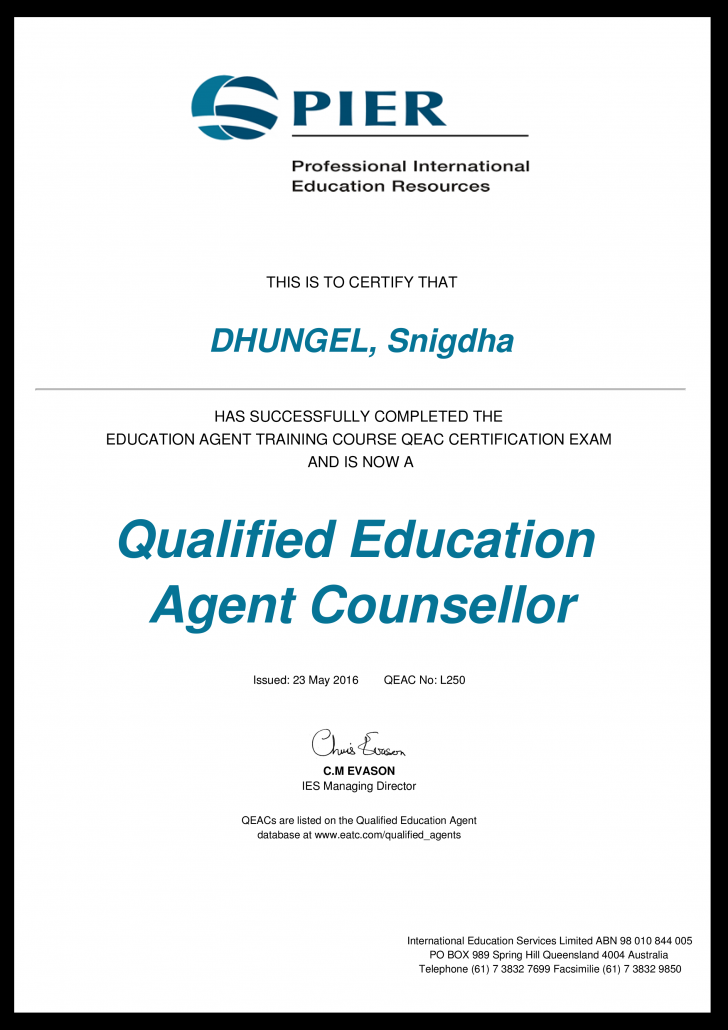 qeac certificate w border - Vivid Education